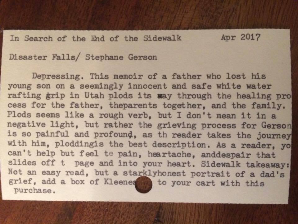 Card Catalog Review: Disaster Falls | In Search of the End of the Sidewalk